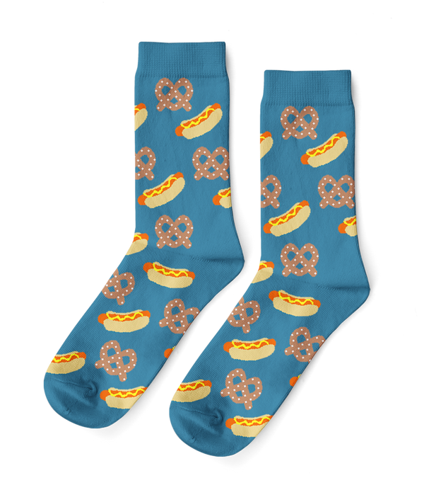 Hot Dog & Pretzel Crew Socks - Large - Yellow Owl Workshop