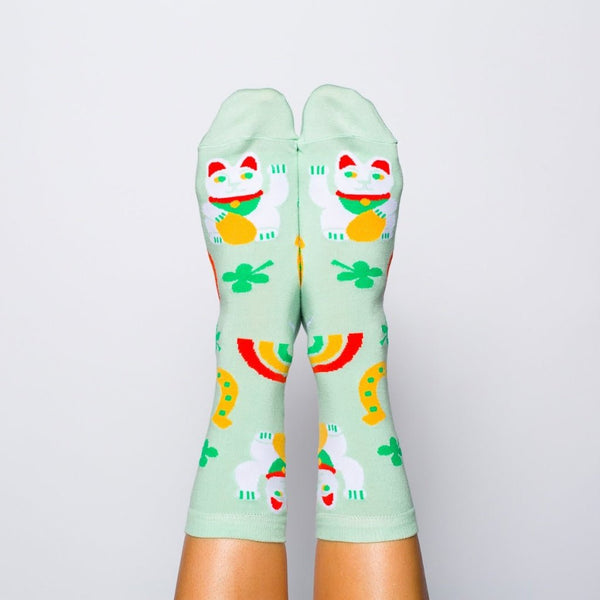 Lucky Cat & Clover Crew Socks - Small - Yellow Owl Workshop